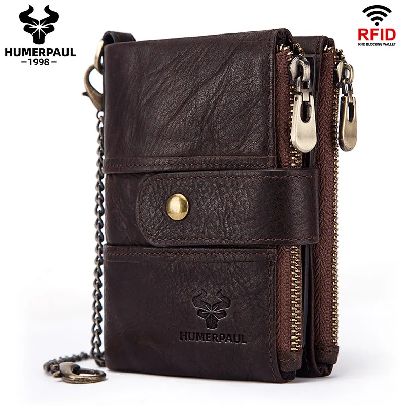 HUMERPAUL Men Genuine Leather Wallet RFID Anti-Theft Credit Card Holder ...