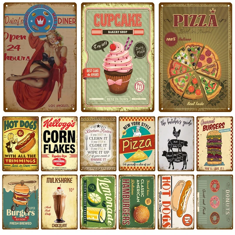 Metal Sign Fast Food Metal Plate Tin Sign Plaque Vintage Restaurant ...