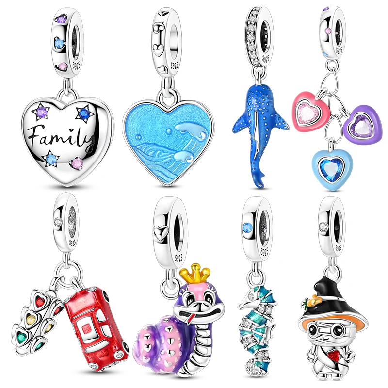 Real 925 Sterling Silver Heart Family Charms Bead Pumpkin Zircon ...