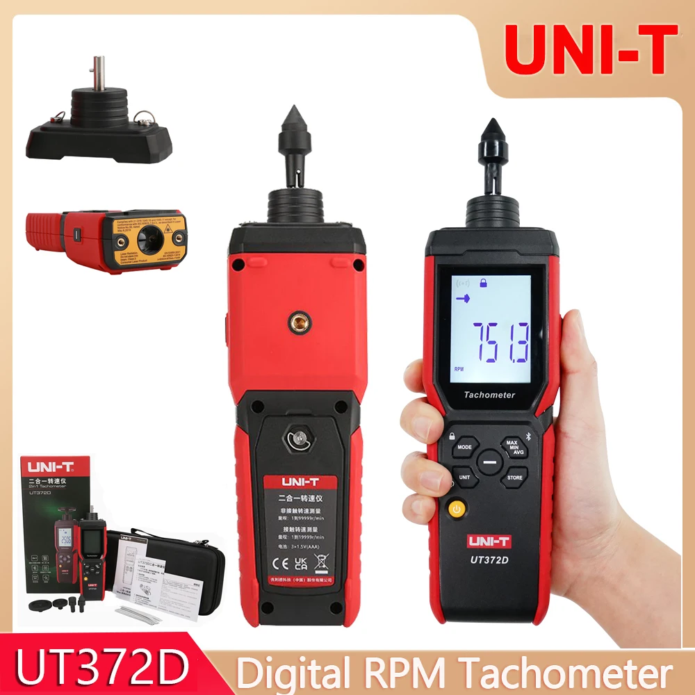 UNI-T-UT372D-2-in-1Bluetooth-Digital-Speed-Tachometer-RPM-Laser-Contact ...