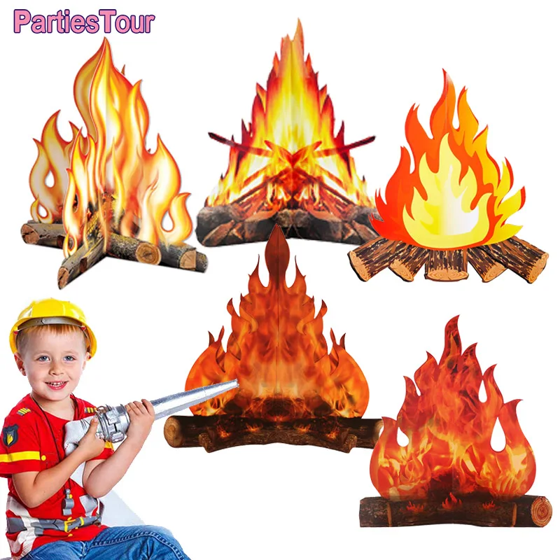 3D Cardboard Campfire Centerpiece Artificial Fire Fake Flame Fireman ...