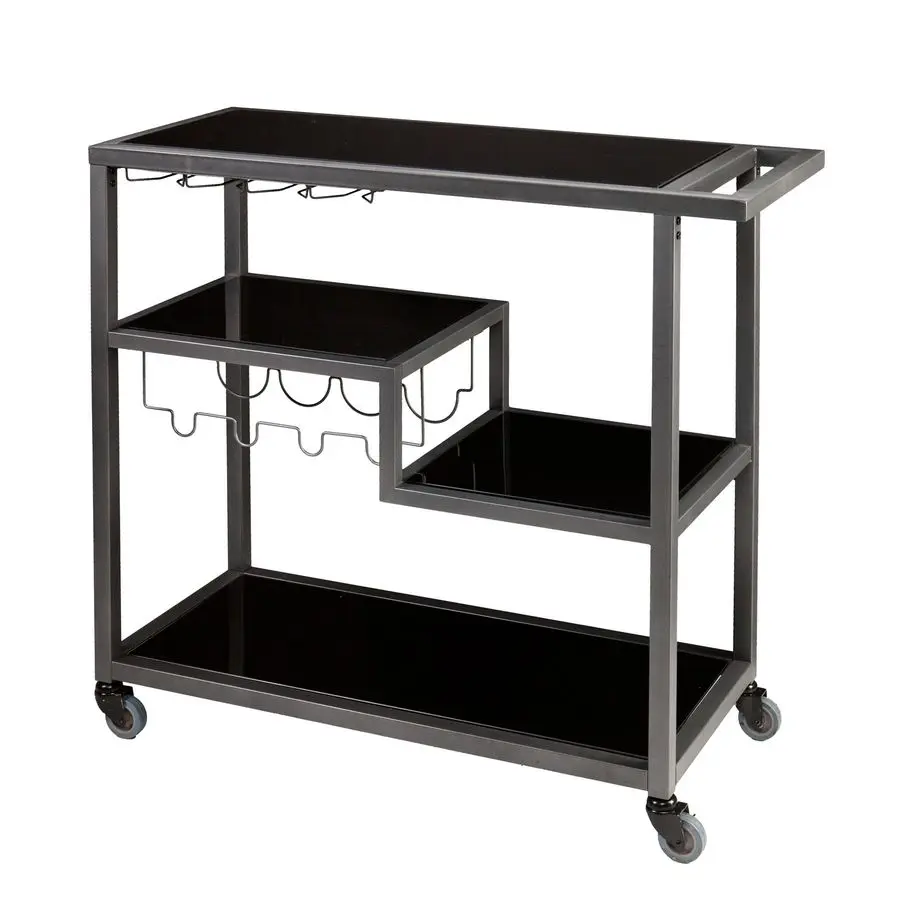 Metal and Tempered Glass Locking Castor Wheels Bar Cart, Gunmetal ...