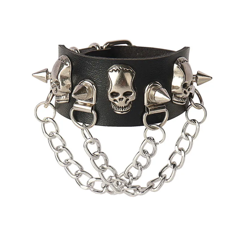 Fashion-Punk-Bracelet-for-Men-Women-Goth-Bracelets-Black-Leather ...
