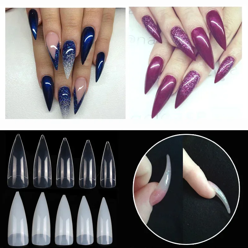 500 Pieces Long Acrylic Half Cover Nail Tips Eagle Claw Sharp End ...
