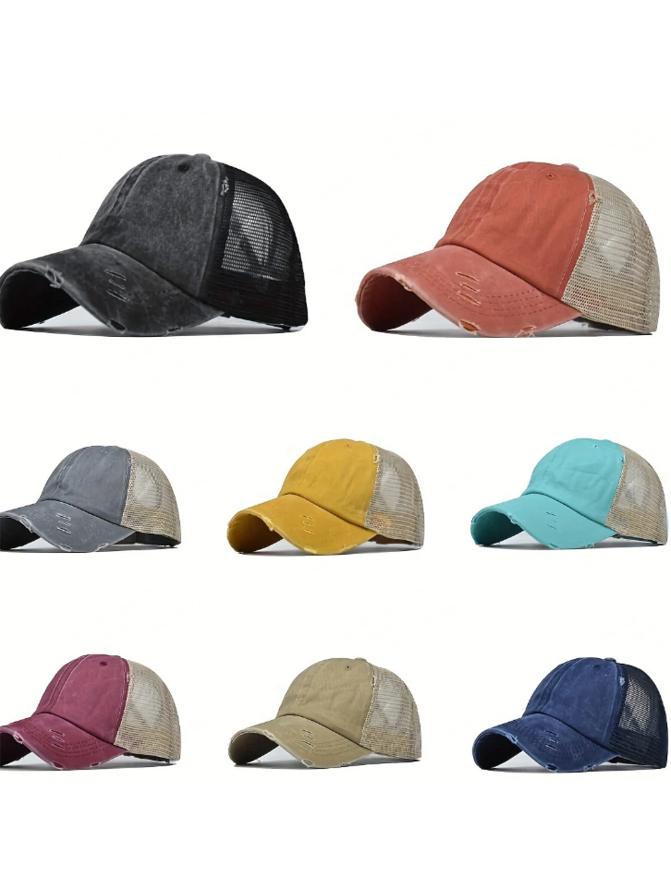 Mesh Hat Baseball Caps Quick Dry Curved Brim Unisex Vintage Washed Hats ...