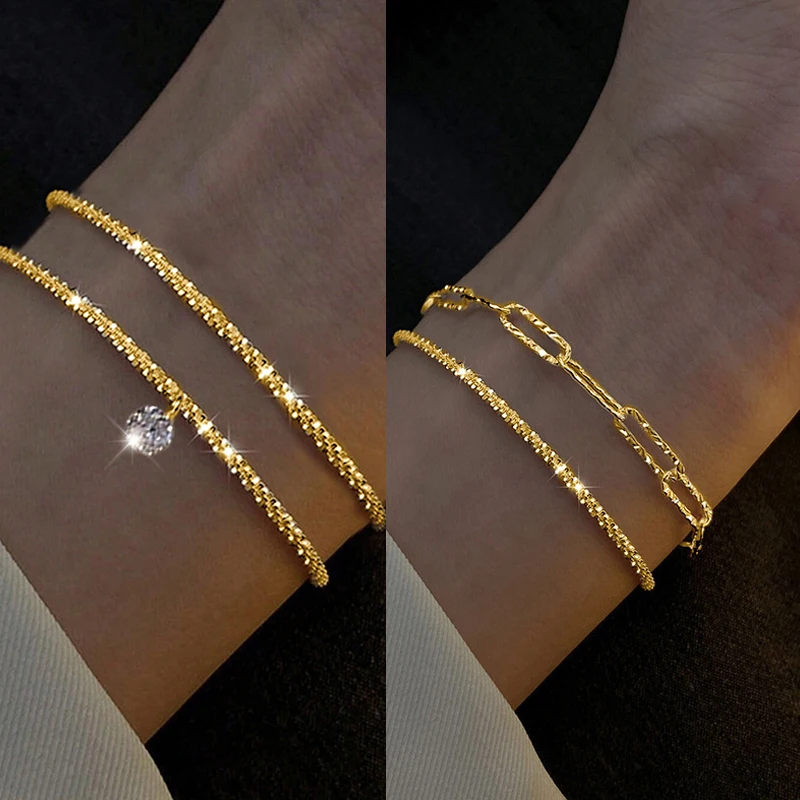 Fashion-Shiny-Double-Layer-Gold-Color-Bracelet-for-Women-Exquisite ...