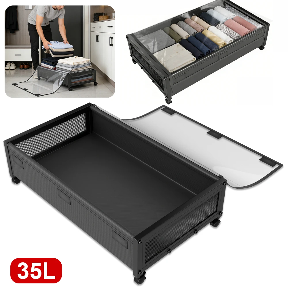 35L Under-bed storage box Underbed Lockers with Wheels and Lids-Space ...