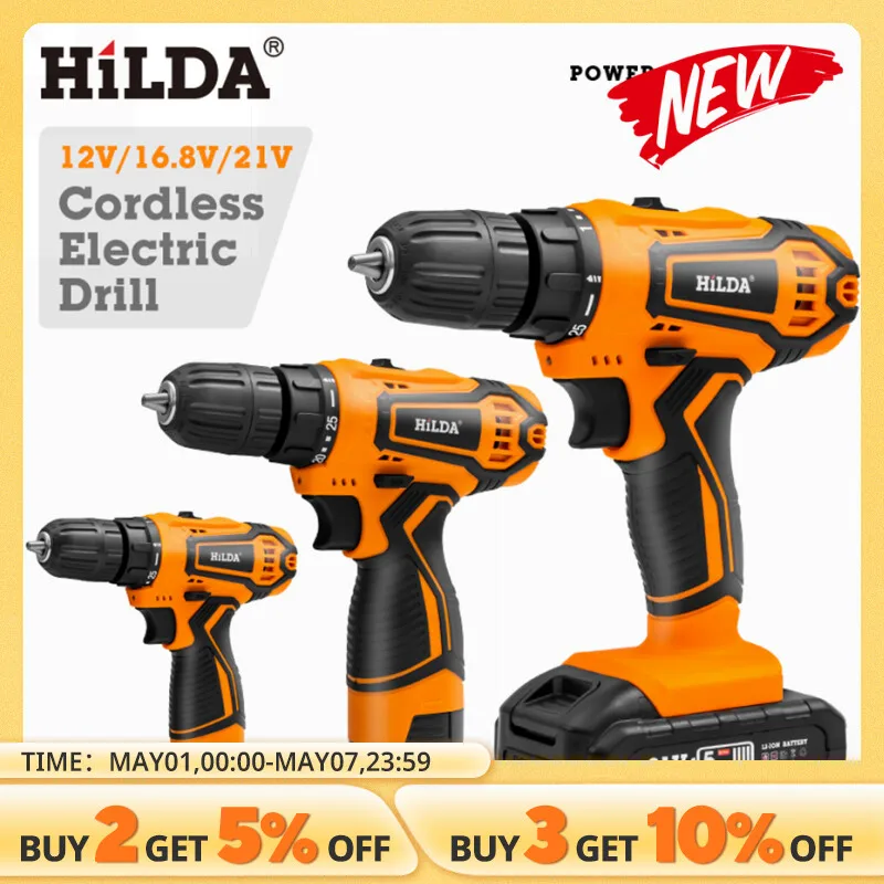 HILDA-12V-16-8V-21V-Cordless-Drill-Electric-Screwdriver-Mini-Wireless ...