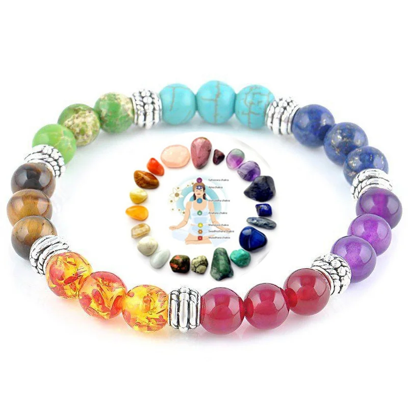 7 Chakras Reiki Healing Stone Bracelet Yoga Balance Energy Imitate ...
