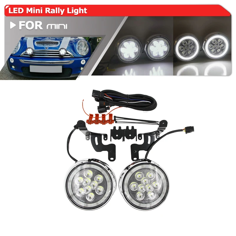 Chrome-Mini-Rally-Lights-DRL-Halo-Led-Front-Bumper-Rally-Light-For-Mini ...