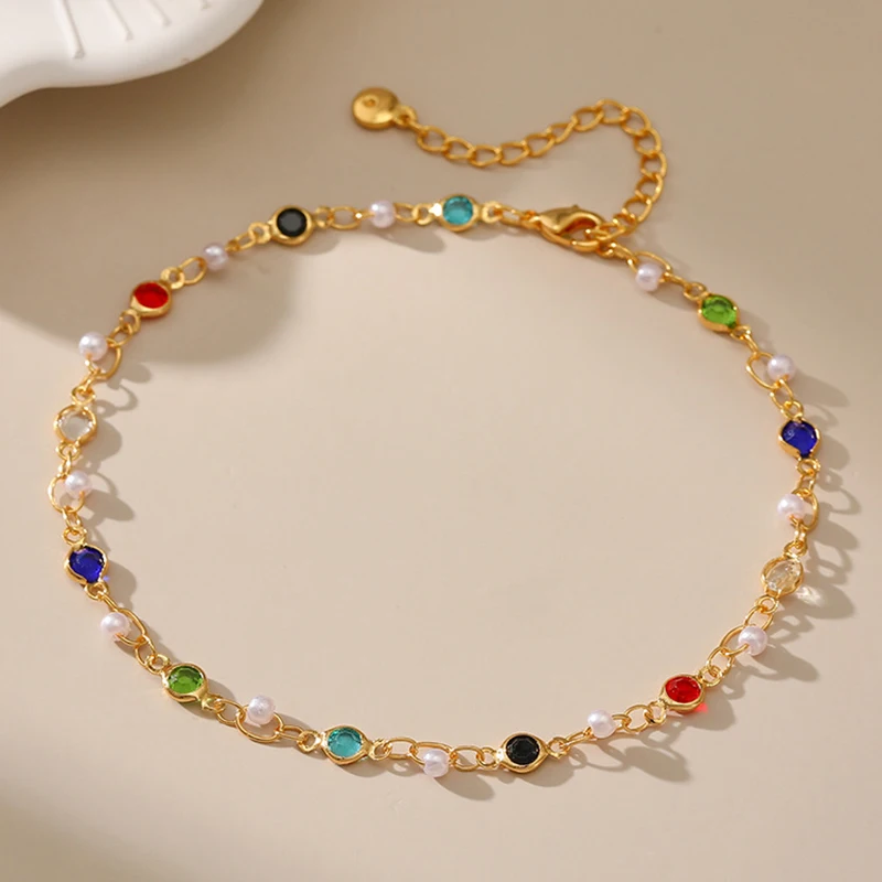 Bohemian Round Colored Zircon Ethnic Style Anklets Fashion Metal Plated