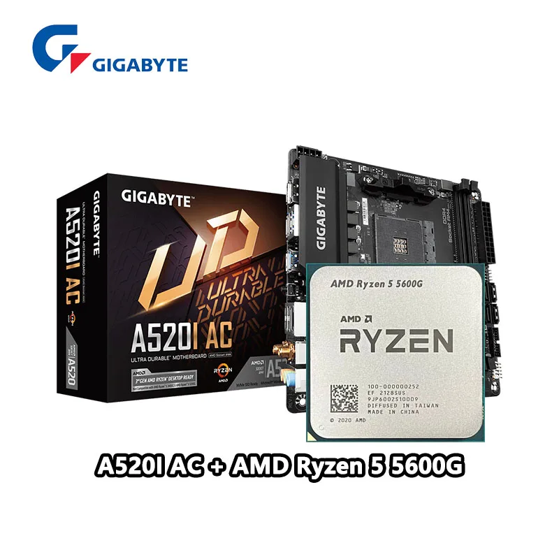 AMD Ryzen 5 5600G R5 5600G CPU + GIGABYTE A520I AC（WiFi）AMD A520 DDR4 ...