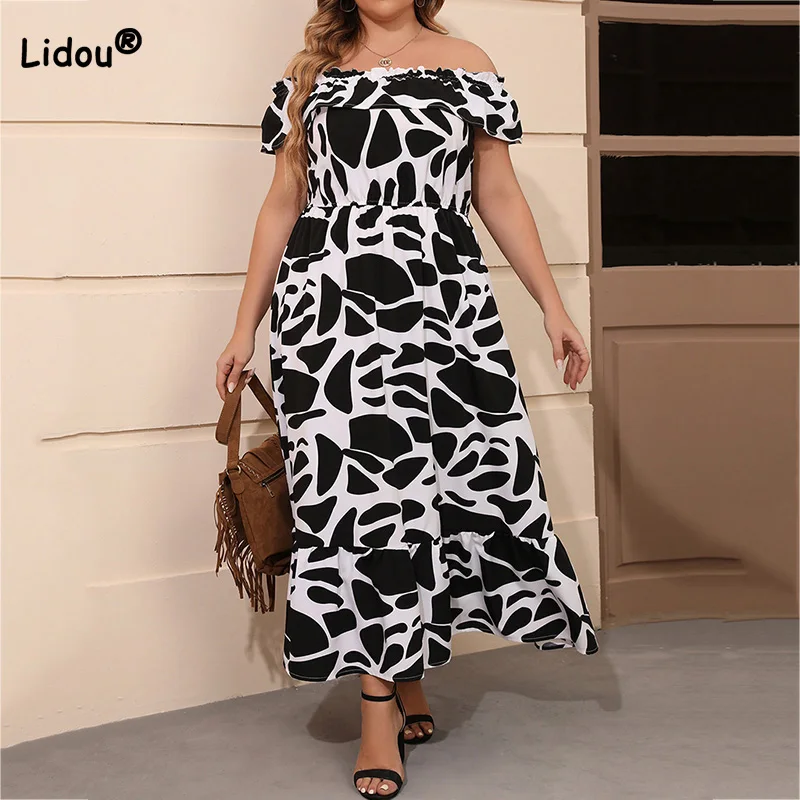 One-Word-Collar-Multi-element-Printed-Patchwork-Short-Sleeve-Summer ...