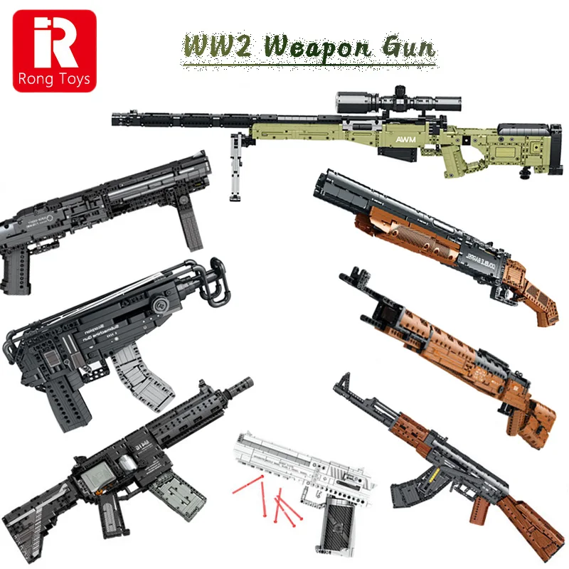 Ww2 Military Awm Sniper Rifle M416 Assault Building Blocks Kar98k Rifle ...