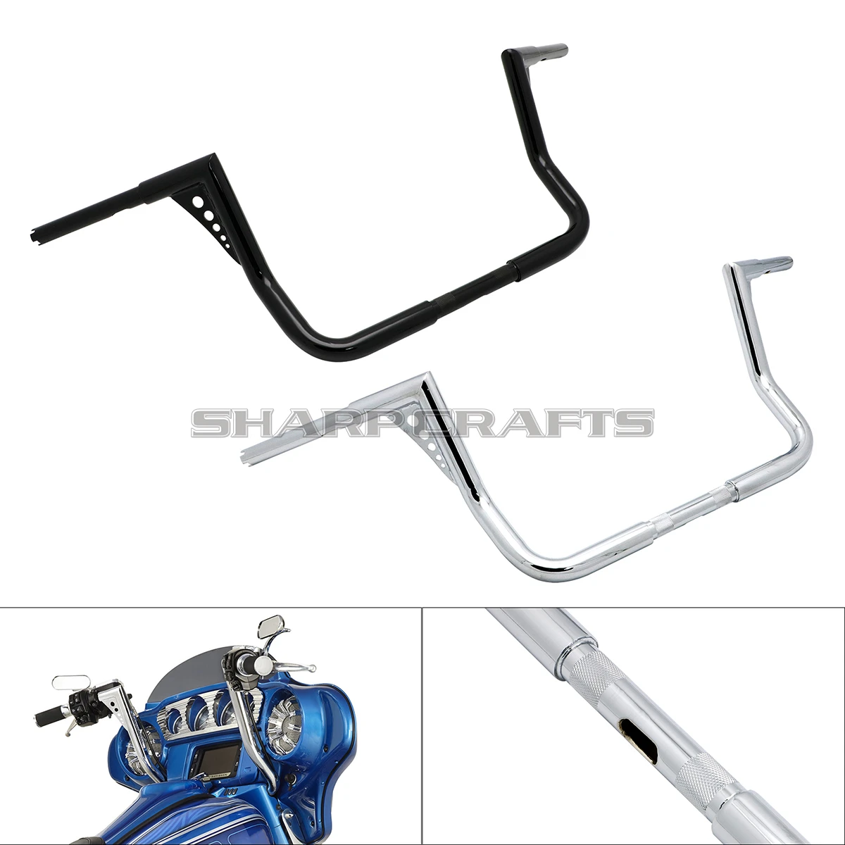 Motorcycle 12" Inch Rise Ape Hangers Bars Handlebar For Harley Touring ...