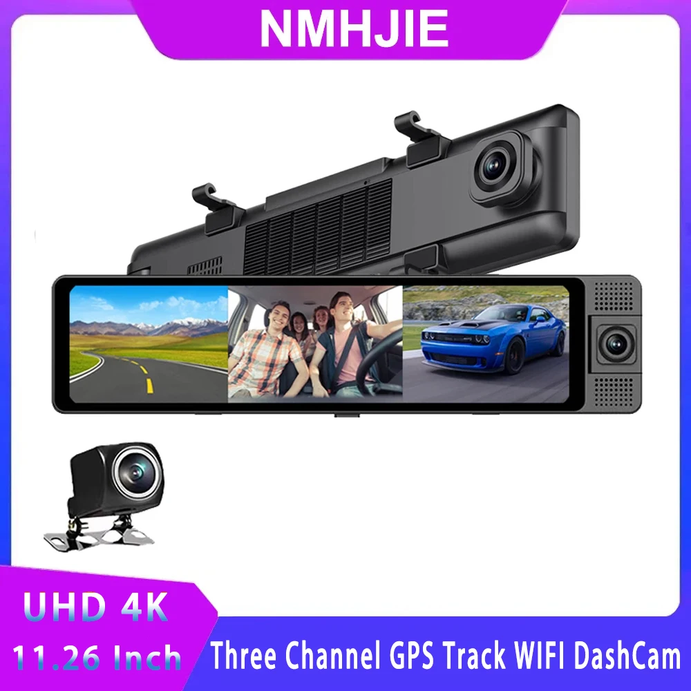 Three-Channel-Car-DVR-Dash-Cam-4K-5Ghz-WiFi-Rearview-Mirror-3-Camera ...