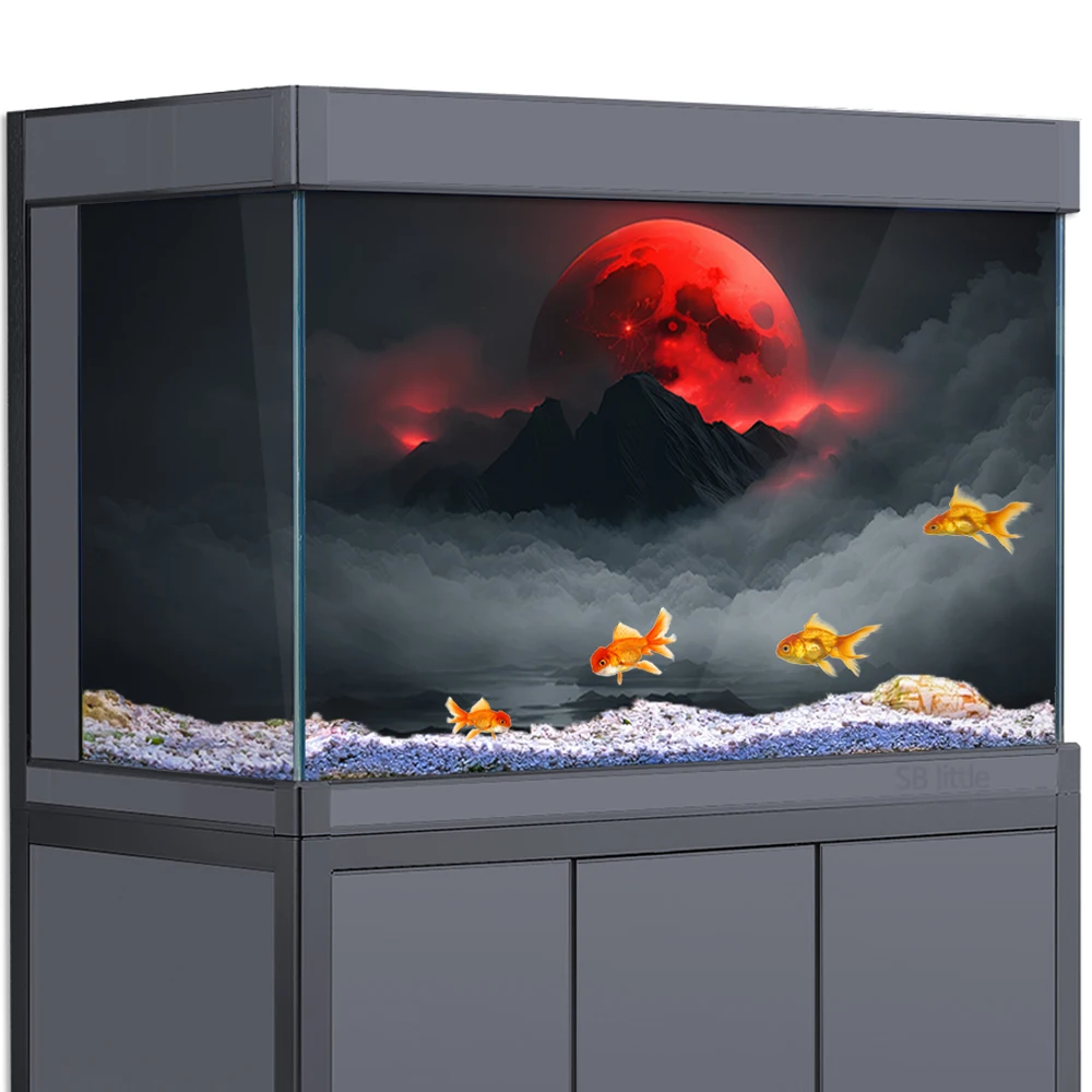Aquarium Background Sticker Decoration for Fish Tanks, Blood Moon Mist ...