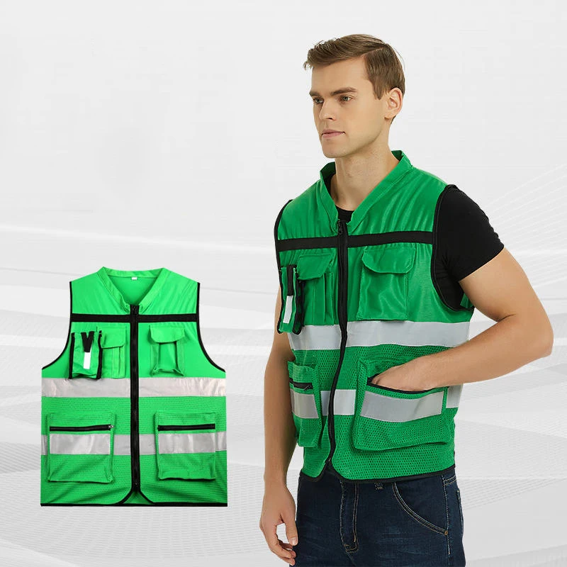 Green-Safety-Vest-Reflective-Surveryor-Mesh-Safety-vest-Jacket-High ...