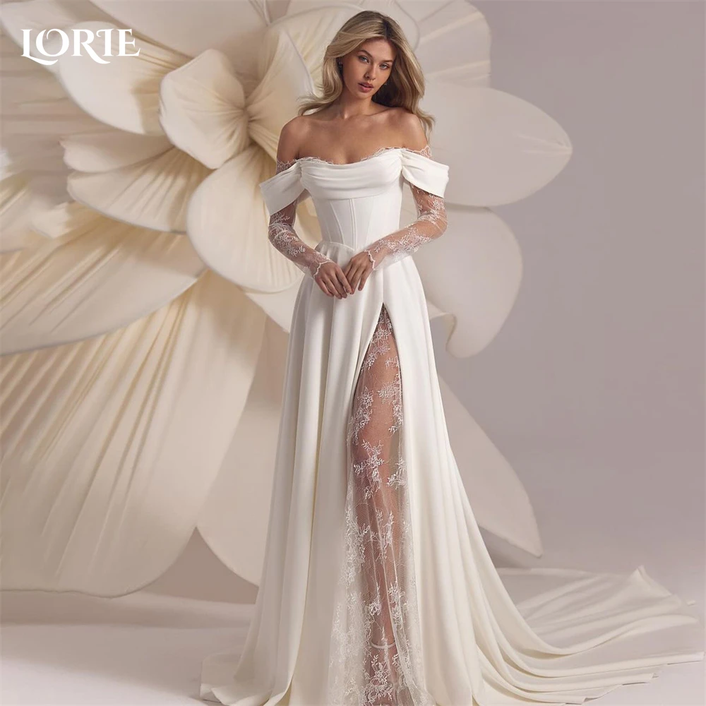 LORIE-Vintage-Lace-Wedding-Dresses-Pure-Pleats-Off-Shoulder-A-Line-Side ...