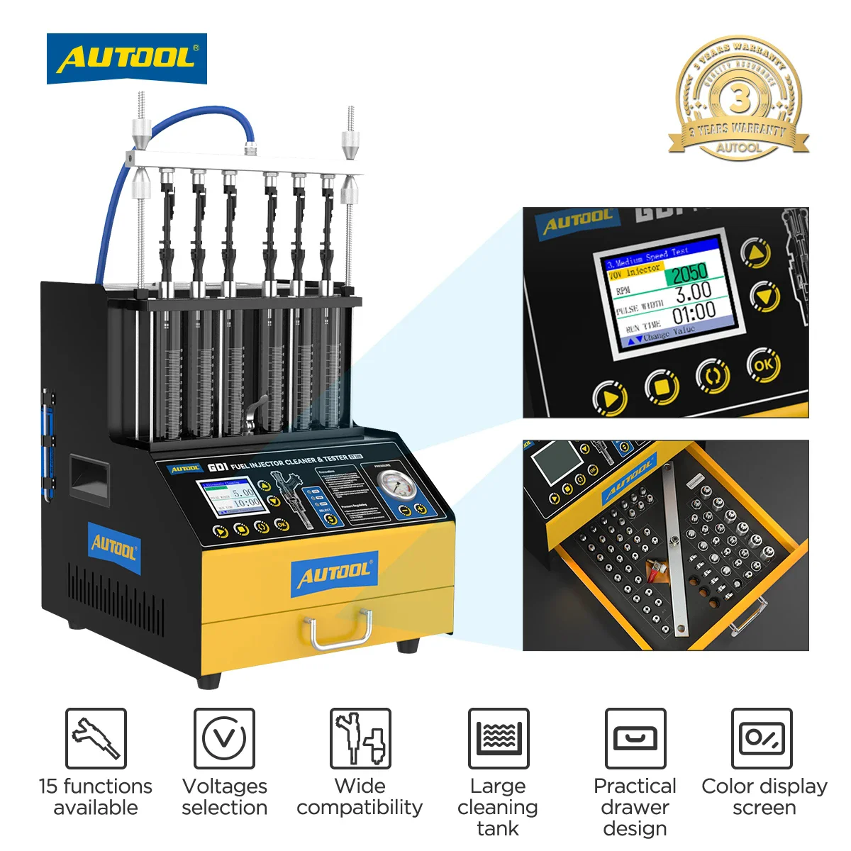 AUTOOL-CT500-GDI-Fuel-Injector-Cleaner-Tester-Wide-Pulse-6-Cylinders ...