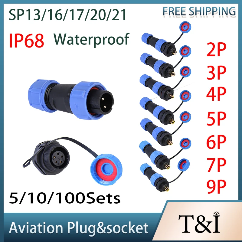 5-10-100Set-SP13-SP16-SP17-SP20-SP21-Panel-Mount-Aviation-Connector-2P ...