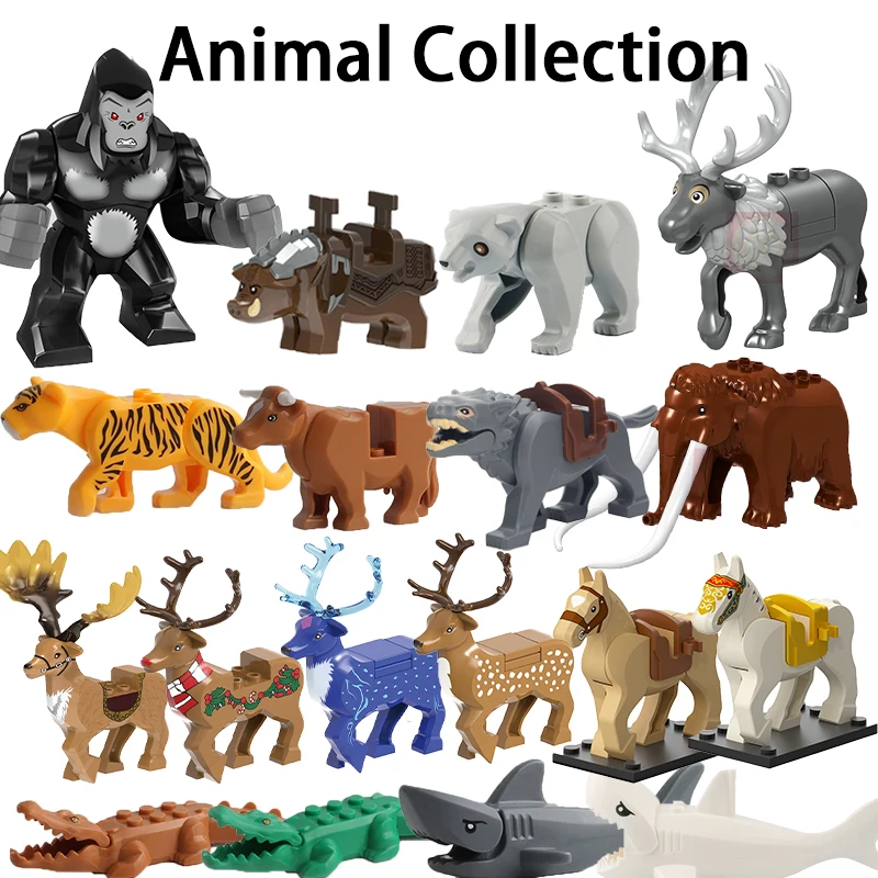 MOC-Animal-Bricks-Zoo-Jungle-Farm-Shark-Crocodile-Horse-Deer-Wolf-Cow ...