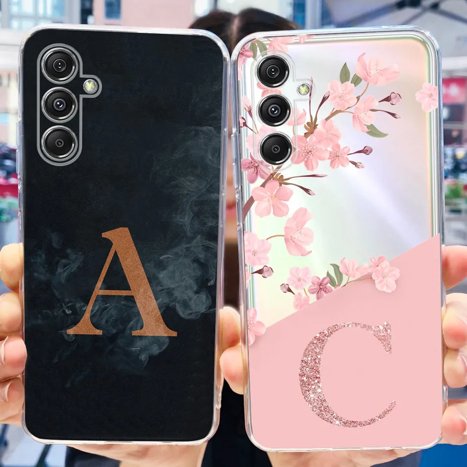 For-Samsung-Galaxy-M14-Case-New-Fashion-Flower-Letters-Transparent-TPU ...