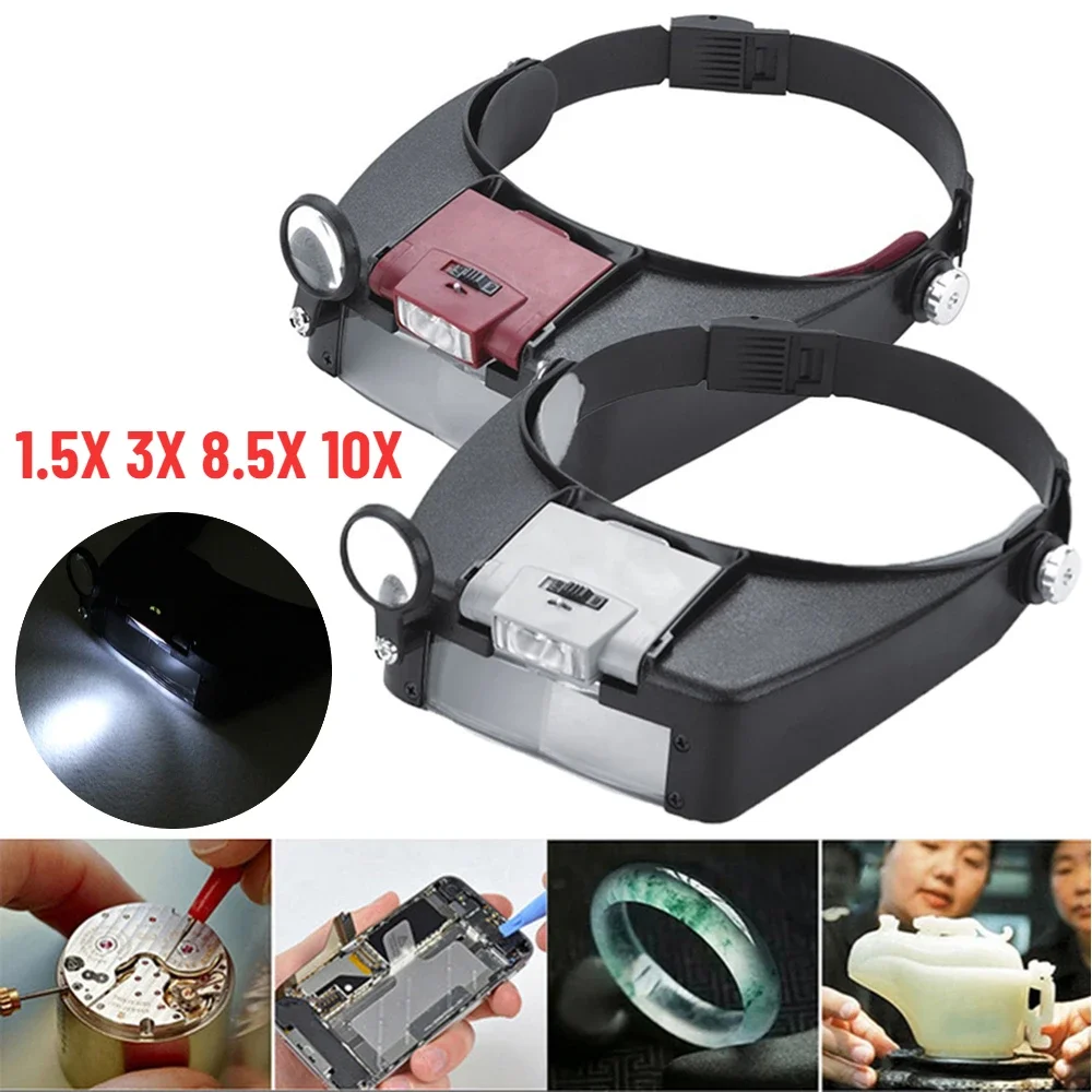 10X-Headband-Glasses-Magnifier-Adjustable-LED-Magnifier-Loupe-Glasses ...