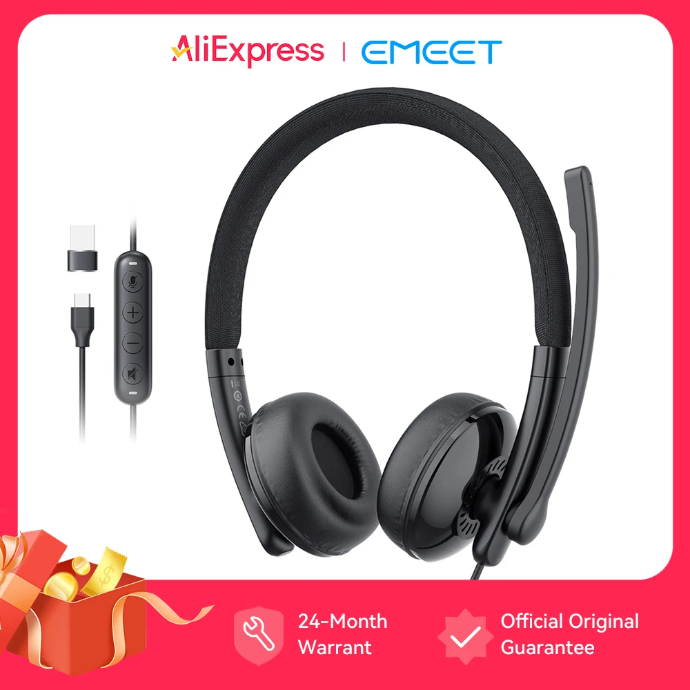 EMEET Wired Headset with Microphone Call Center USB Headphones ENC ...