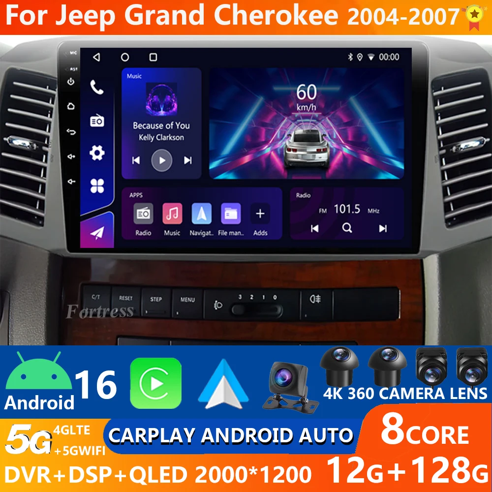 Android16 Carplay For JEEP Grand Cherokee WK 2004 2005 2006 2007 ...