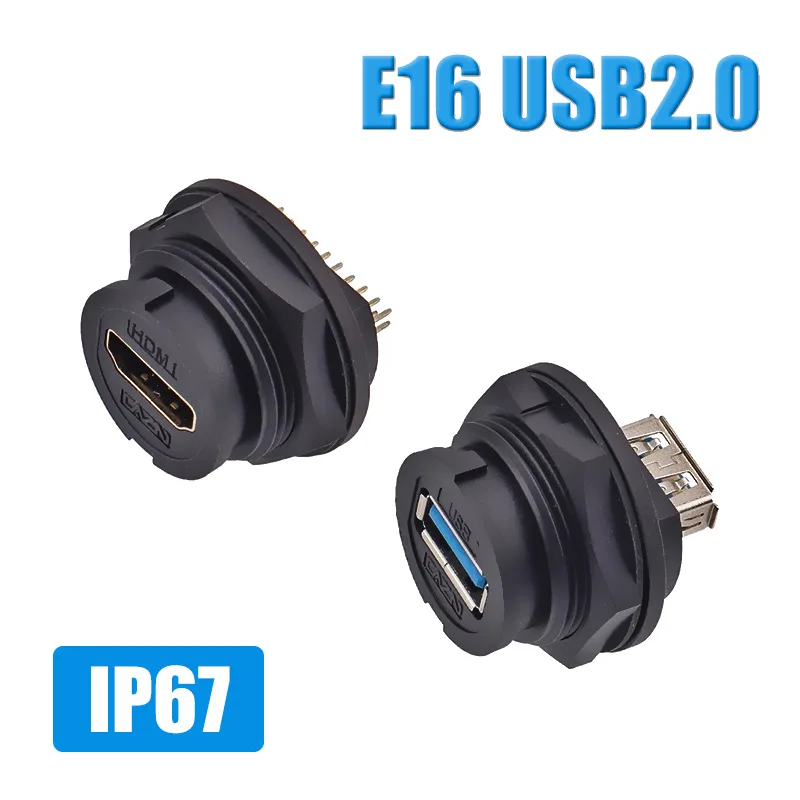 Waterproof-E16-USB2-0-Snap-On-Panel-Connector-USB3-0-Aviation-Plug-Dual-Female-Signal ...