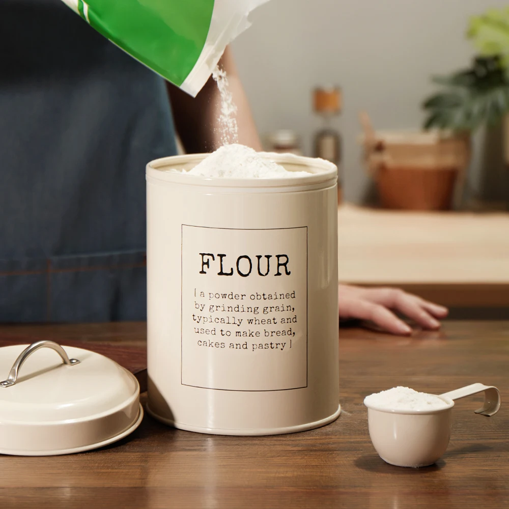 Kotak Penyimpanan Tepung Krem Bulat Wadah Makanan Kopi Beras Bubuk ...