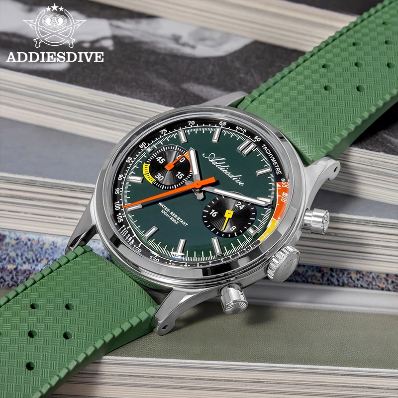 ADDIESDIVE New Men Watch 38mm Quartz Chronograph K1 Bubble Glass 100m ...