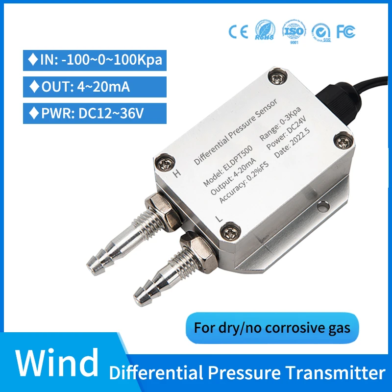 Industrial Low 5 Kpa 4 20ma Differential Pressure Sensor For Air Hvac ...
