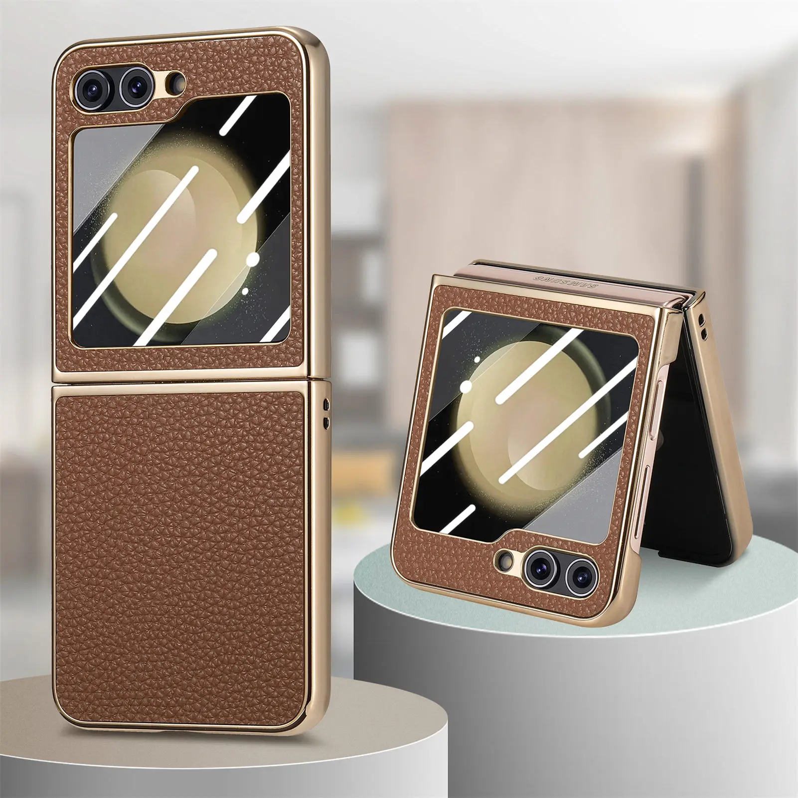 Electroplating-Leather-Hard-Shell-Phone-Case-for-Samsung-Galaxy-Z-Flip ...