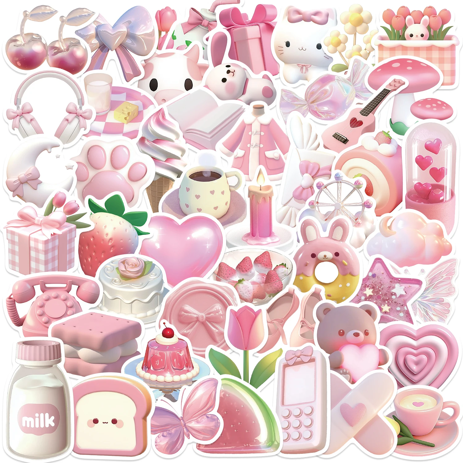 50PCS Korean INS Style Pink Cartoon Stickers Cute Decals Luggage ...