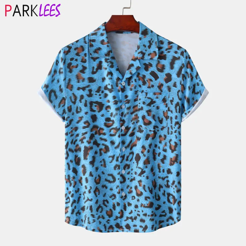 Mens Blue Leopard Print Shirt | Party Leopard Print Men | Beach Wear ...