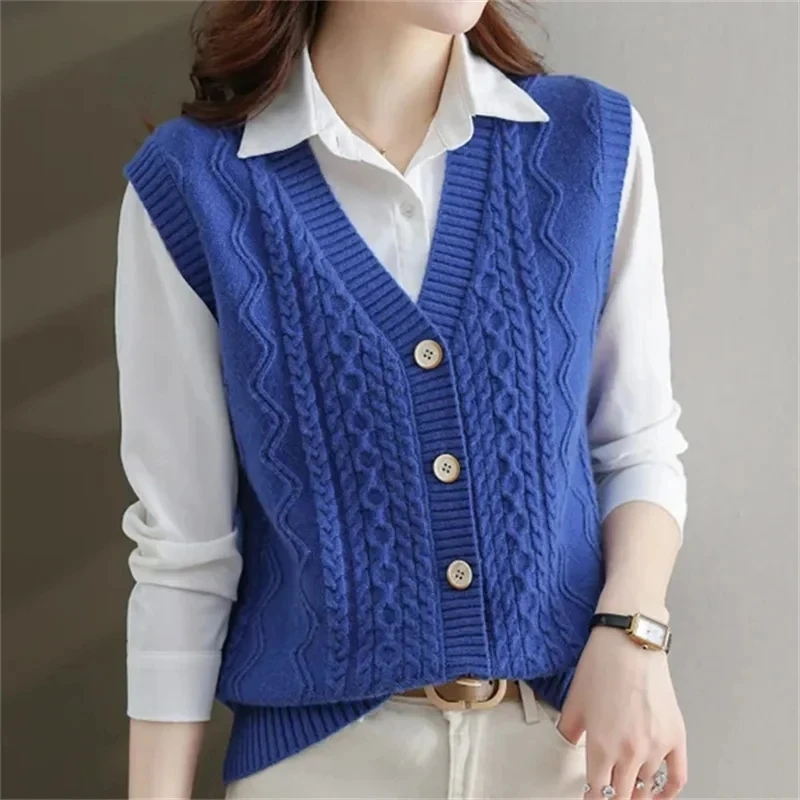 Spring-Autumn-Sweater-Vest-Women-Solid-Color-V-Neck-Knitted-Sleeveless ...