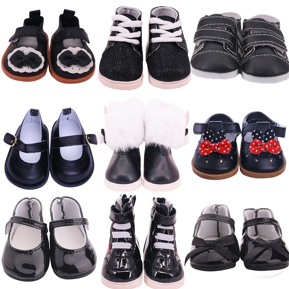 7-Cm-Doll-Shoes-Black-Bow-Canvas-Shoes-Sneakers-Fit-18-Inch-American ...