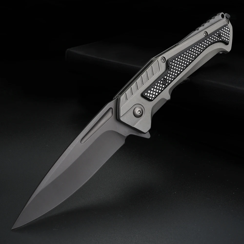 Grey titanium plated outdoor blade folding knife High hardness camping ...