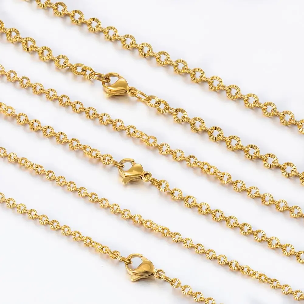 Gold Plated Women Chain Stainless Steel Necklace Round Metal Link ...