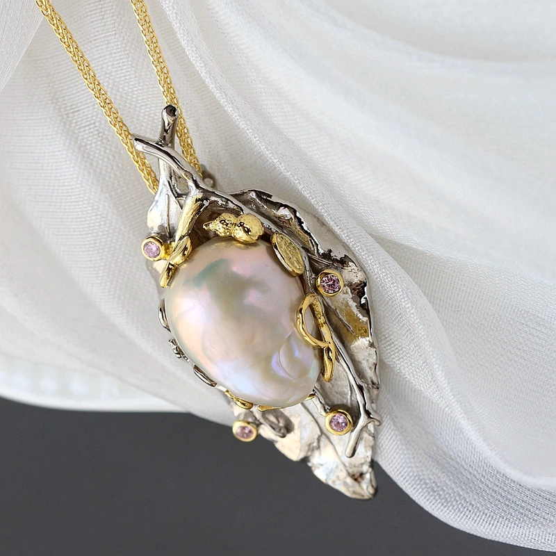 Authentic-925-Sterling-Silver-Pendant-Creative-Leaf-Inlaid-Natural ...