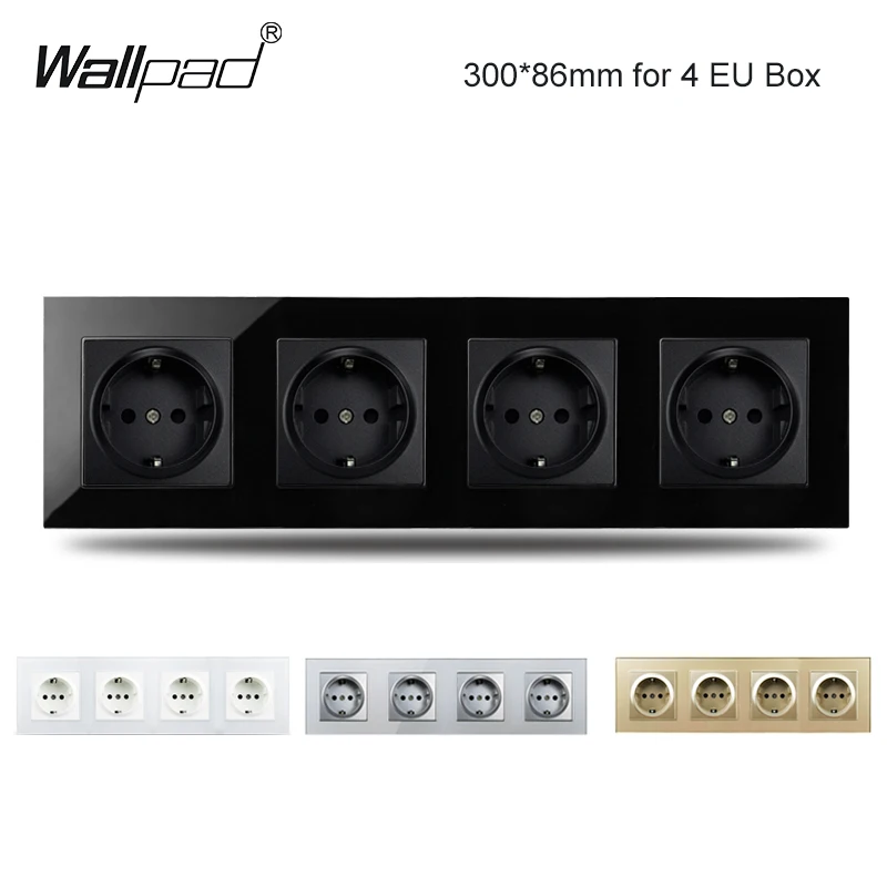 16A-Quadruple-EU-Wall-Socket-Crystal-Glass-Frame-4-Electrical-Power ...