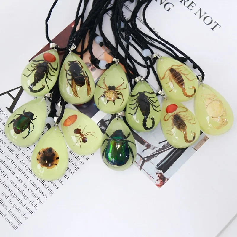Luminous-Naturally-Scorpion-Necklace-Vintage-Resin-Insect-Beetle-Spider ...