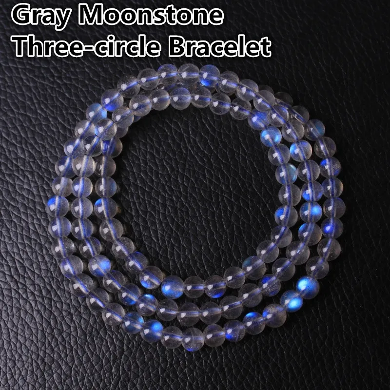 7A-Natural-Gray-Moonstone-Three-circle-Bracelet-Labradorite-Ice-like ...
