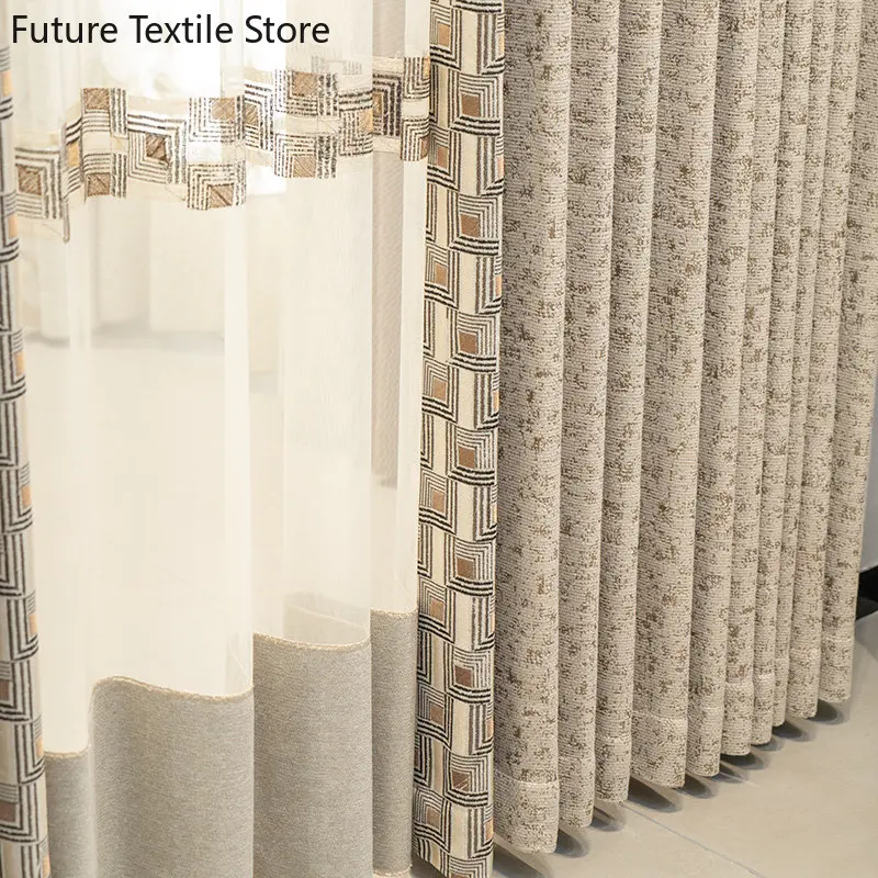 Milk-Tea-Gilded-Jacquard-Chenille-Pattern-Stitching-Curtains-for-Living ...