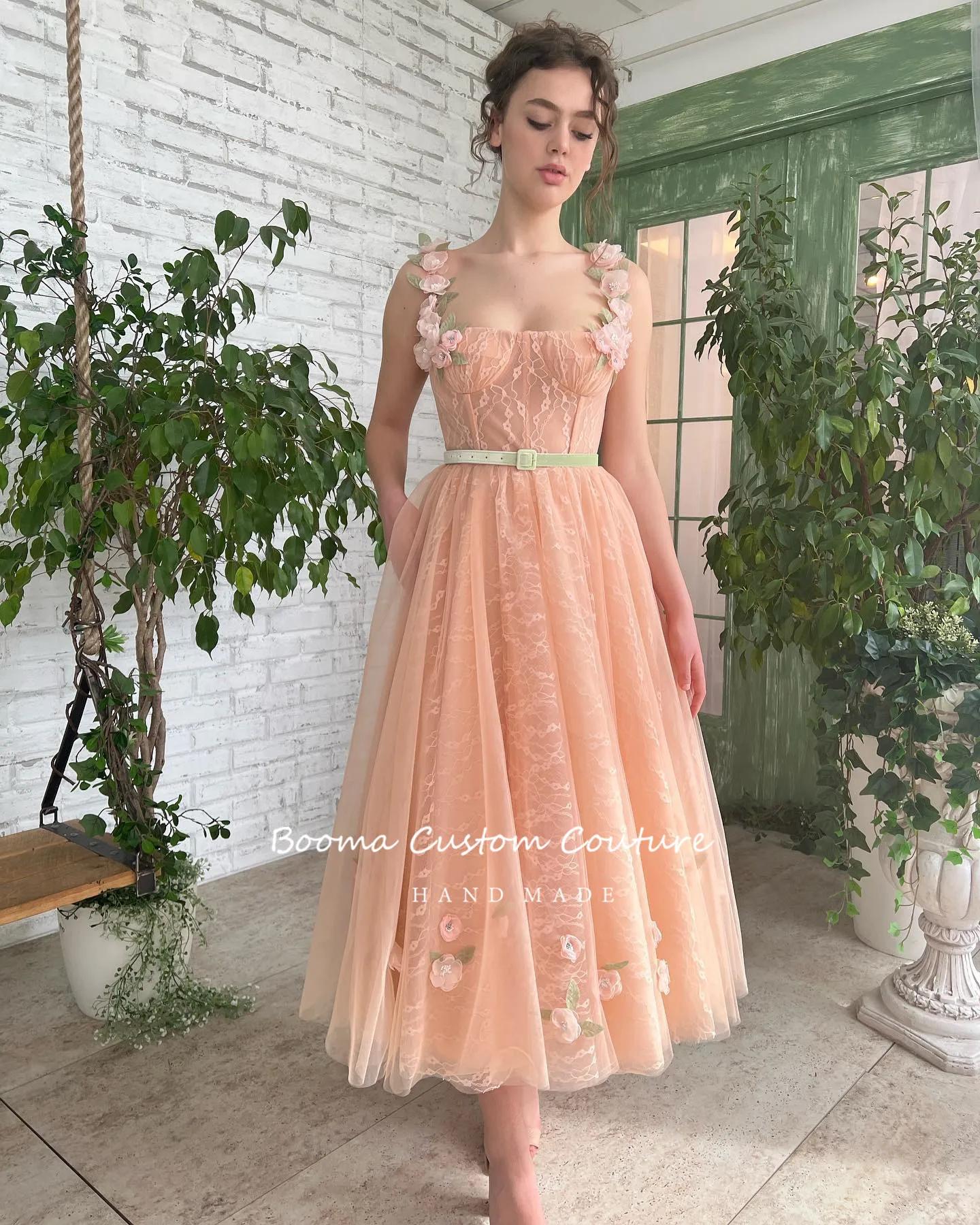 Lace Peach Prom Dresses