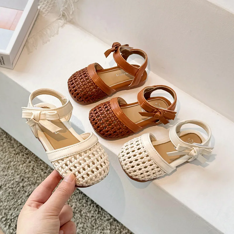 Children-s-Summer-New-Closed-Toe-Sandals-Retro-Woven-Hollow-School ...