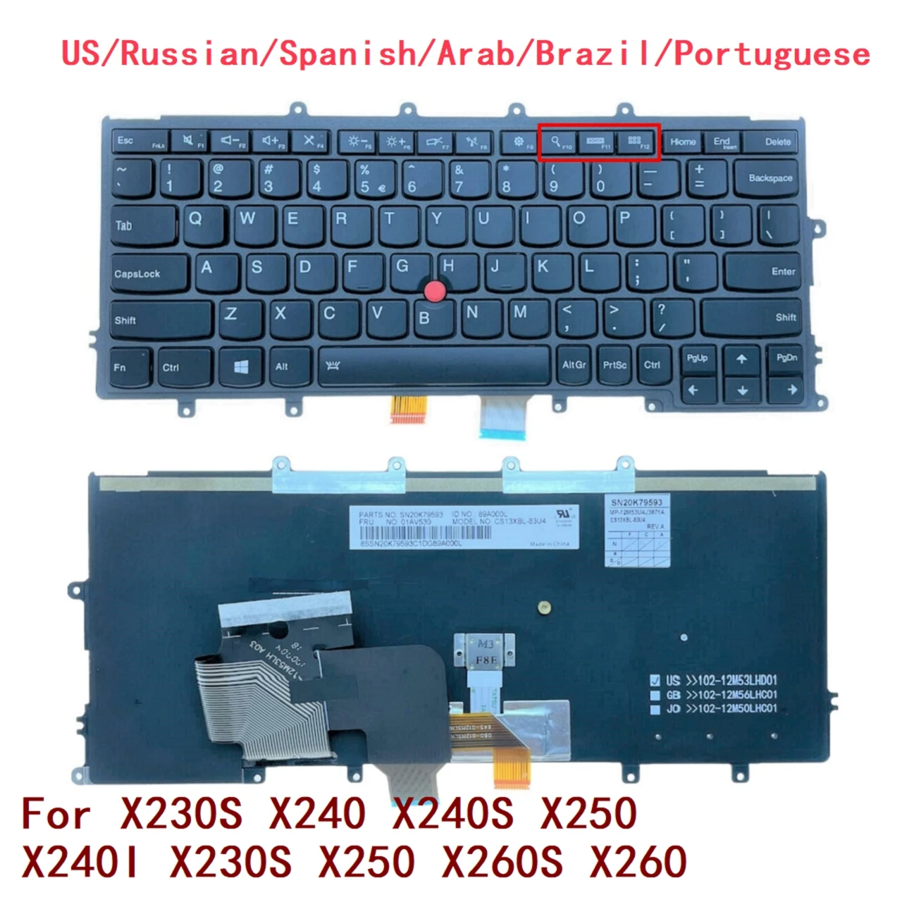US Russian Spanish Arab Brazil Portuguese Backlit Keyboard For Lenovo ...