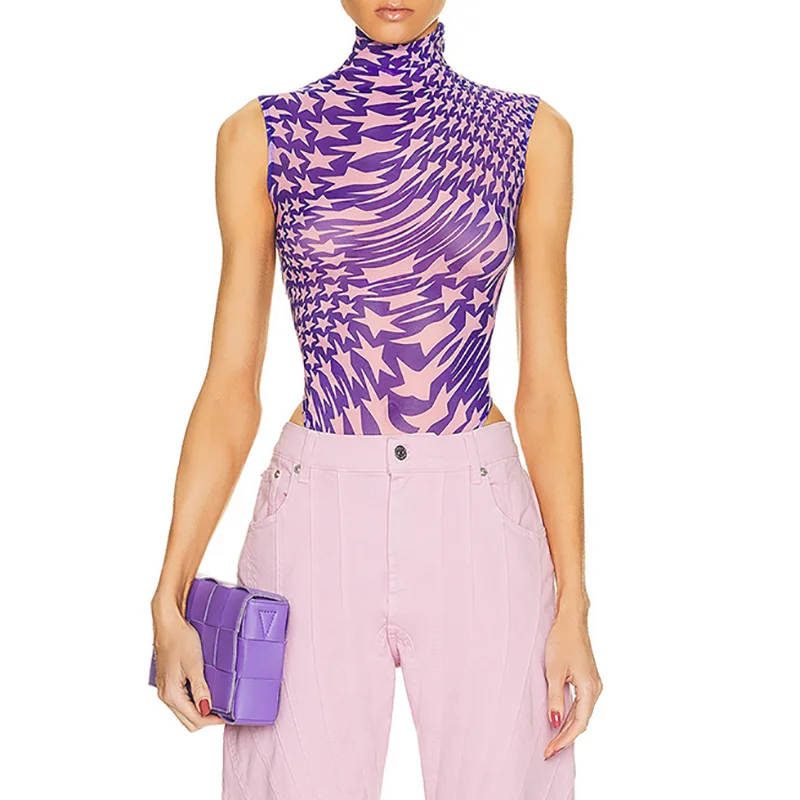 Sexy hot girl deformation pentagram flocked mesh backless sleeveless ...